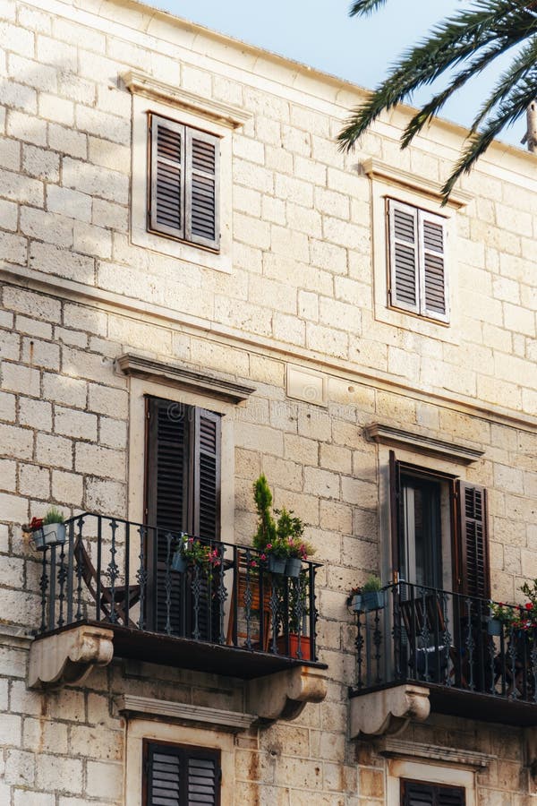 Beautiful Facade of Stone Building with Balconies Stock Image - Image ...