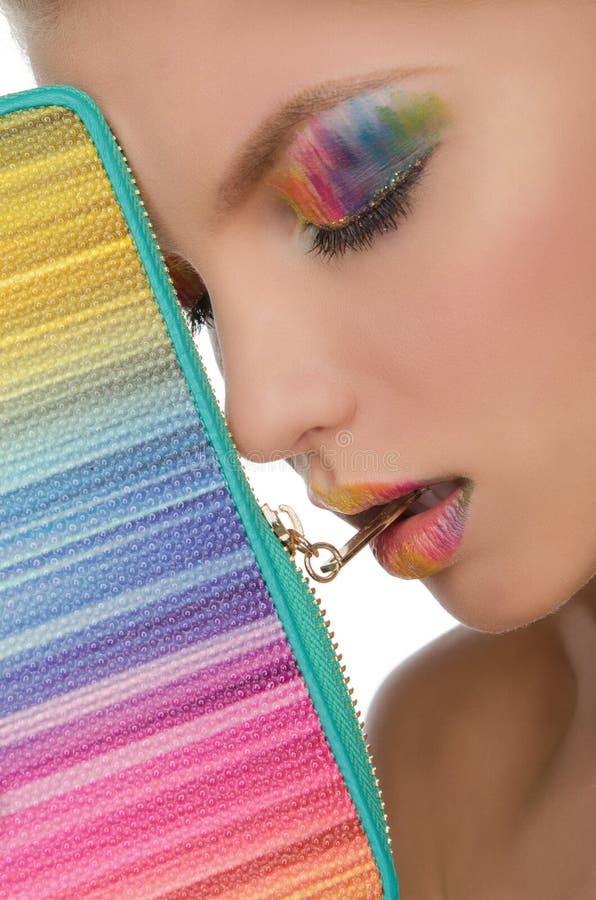 Beautiful Face with Bright Face-up and Handbag Stock Image - Image of ...