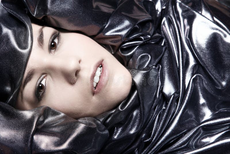 Beautiful face in satin stock photo. Image of hair, fresh - 39254618