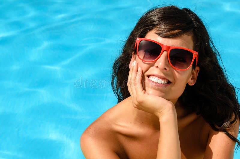 Beautiful Brunette Woman Summer Portrait Stock Photo - Image of hair ...