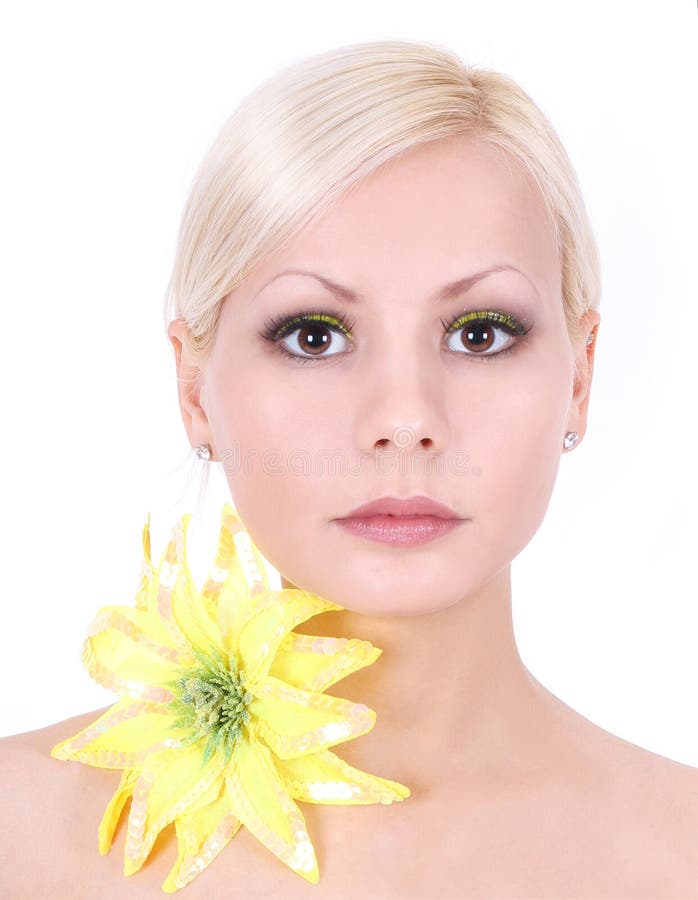 Beautiful Face with Yellow Flower Stock Image - Image of care, makeup ...