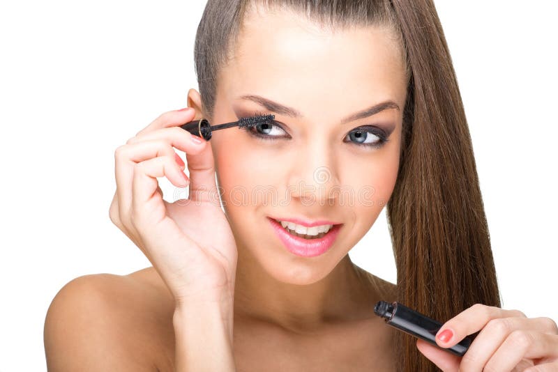 Beautiful Fair Skinned Woman Using Mascara Stock Photo - Image of eyes ...