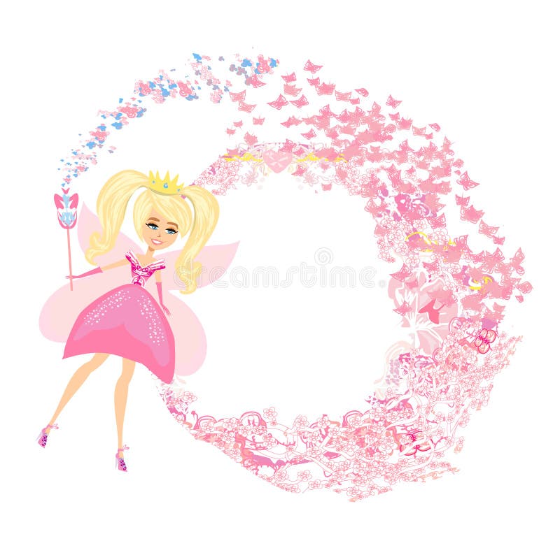 Beautiful Fairy with Magic Wand - Beautiful Floral Pink Frame Stock ...