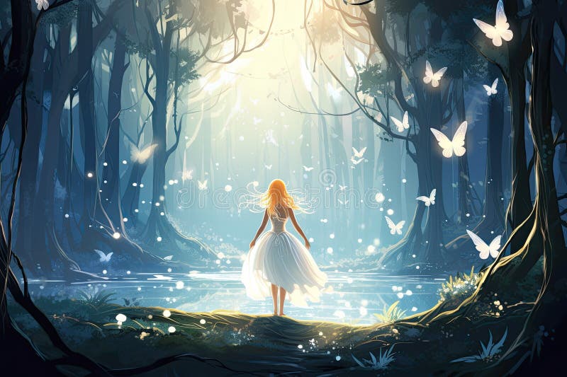 Beautiful Fairy in Magical Forest AI Generated Stock Illustration ...