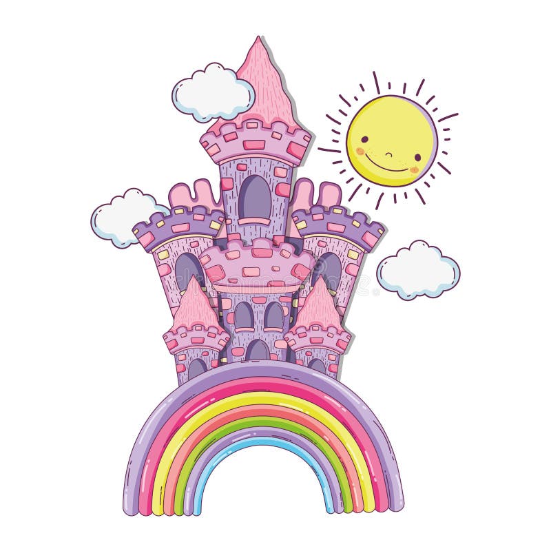 Beautiful Fairytale Castle with Rainbow Stock Vector - Illustration of ...