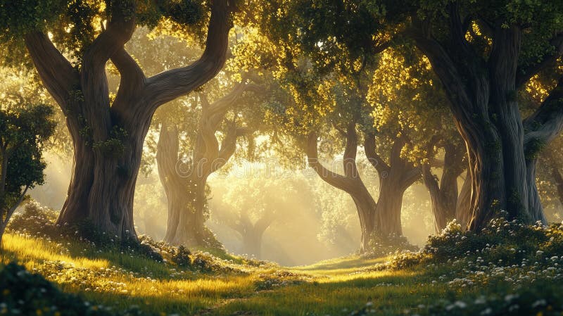 A Beautiful Fairytale Enchanted Forest with Big Trees Stock Image ...