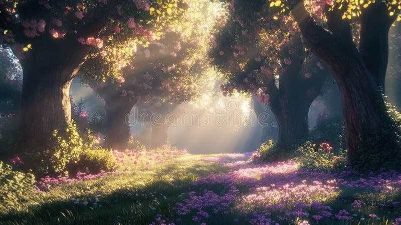 A Beautiful Fairytale Enchanted Forest with Big Trees Stock Image ...