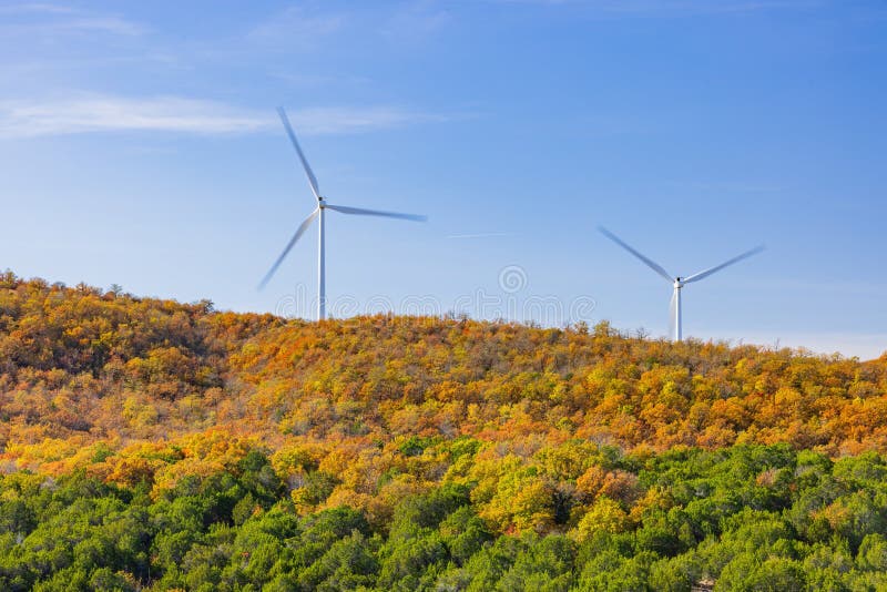 Beautiful Fall Color of the Turner Falls Area with Wind Power Tower ...