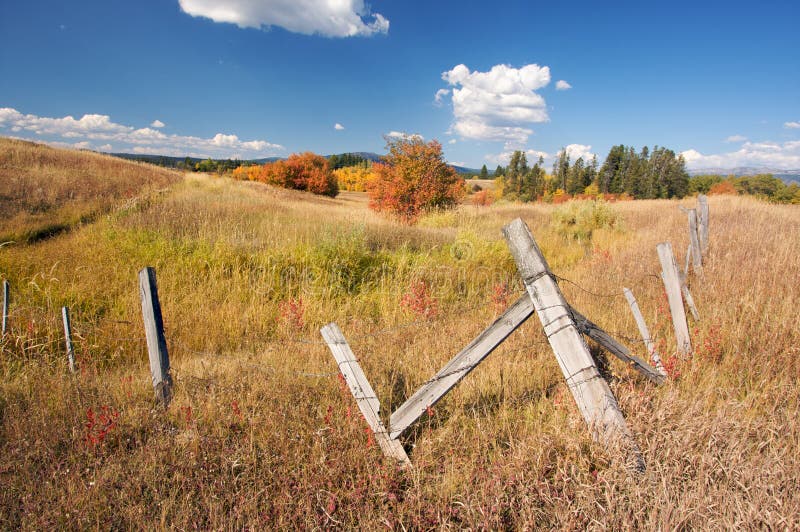 Beautiful Fall Landscape with Rustic Fence Stock Image - Image of blue ...