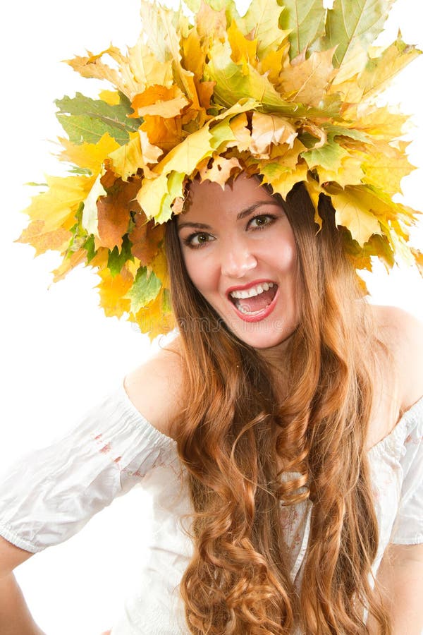 Beautiful fall woman stock photo. Image of makeup, garland - 21874446