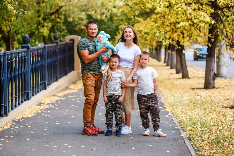 Beautiful Family of Five in Autumn Stock Image - Image of family ...