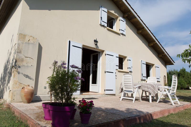 Beautiful Family House with Terrace and Blue Windows Stock Image ...