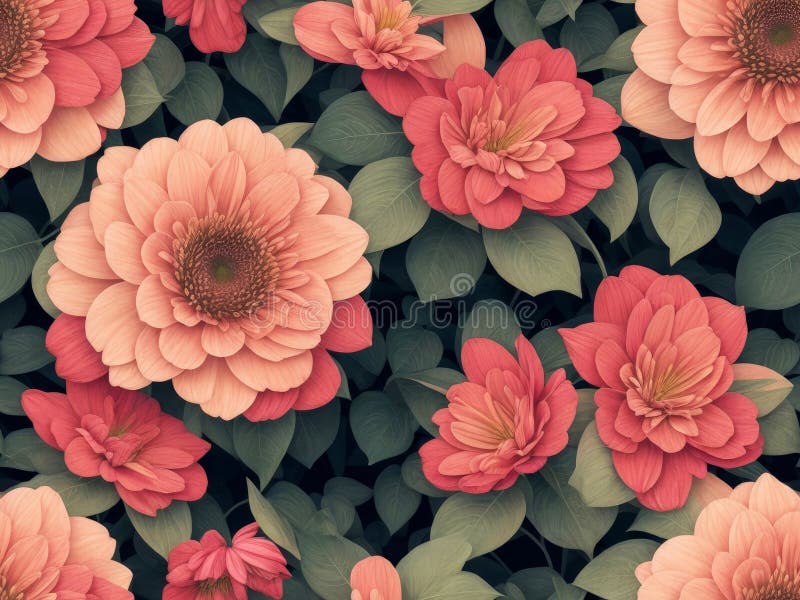 Beautiful Fantastic Mixed Flowers Seamless Pattern, Wallpaper Design ...