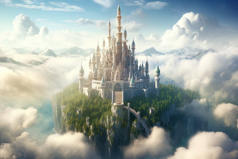 Beautiful Fantasy Castle in the Clouds. 3d Render Illustration, AI ...