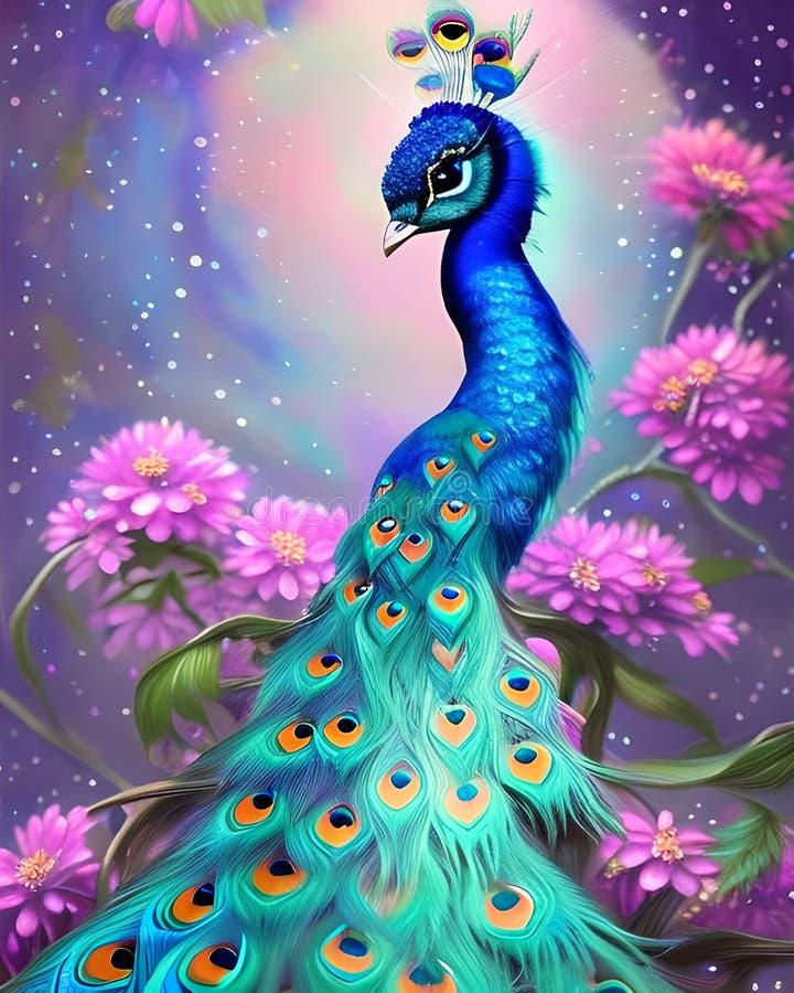 Beautiful Fantasy Cute Kawaii Little Peacock Stock Illustration Illustration Of Garden