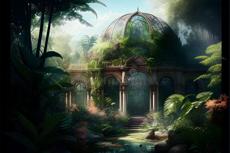 Beautiful Fantasy Garden with a Pond and Plants, 3d Render Stock ...