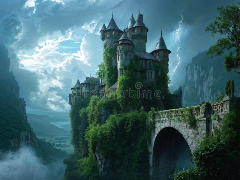 A Beautiful Fantasy Landscape with an Ancient Castles Castle Stock ...