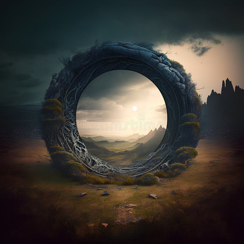 Beautiful Fantasy Landscape with a Round Frame. 3d Render Stock ...