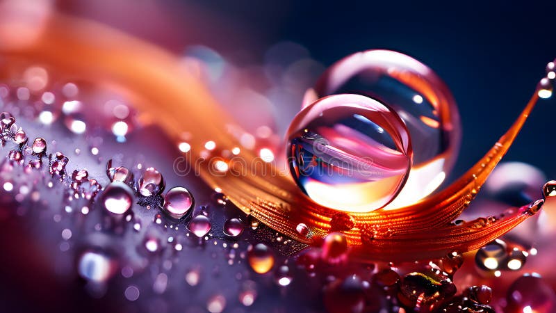 Beautiful Fantasy Macro Water Drops on Plants Stock Illustration ...