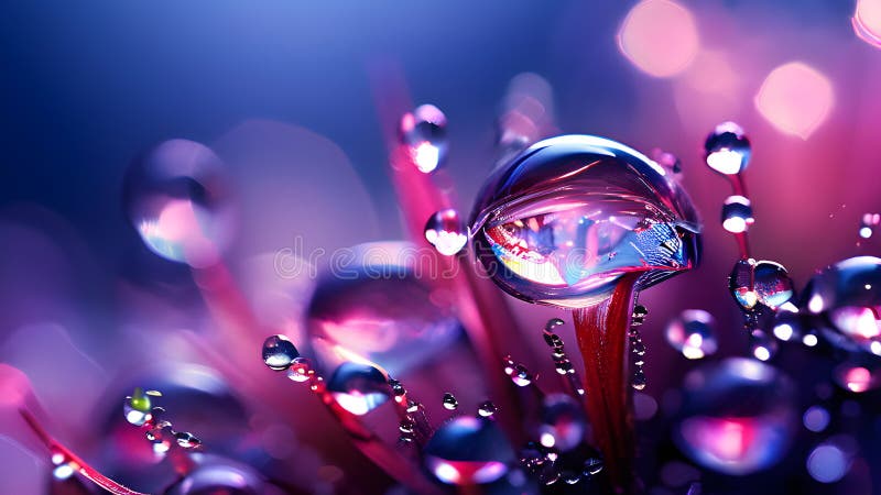 Beautiful Fantasy Macro Water Drops on Plants Stock Illustration ...