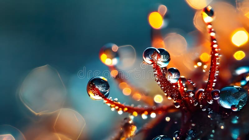 Beautiful Fantasy Macro Water Drops on Plants Stock Illustration ...