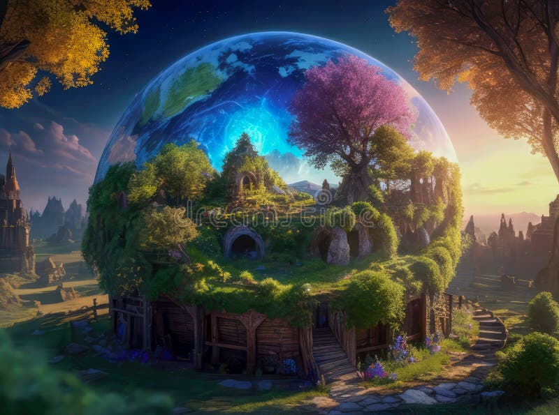 Beautiful Fantasy Mini Ecosystem Sphere Stock Illustration ...
