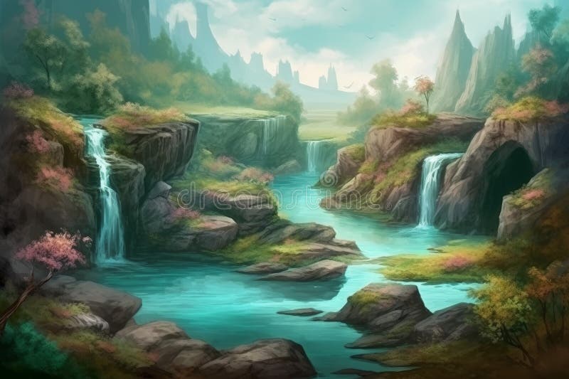 Beautiful Fantasy River Forest. Generate Ai Stock Illustration ...