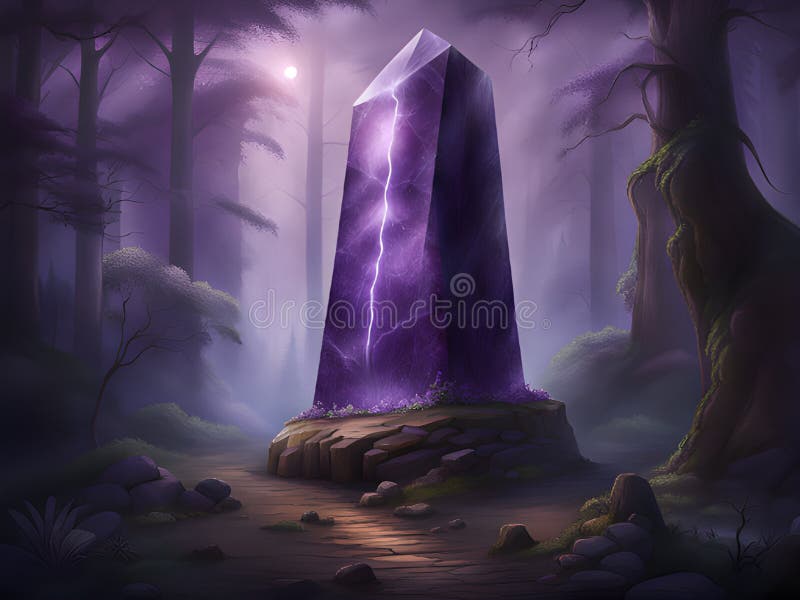 A Beautiful Fantasy Stone Background with a Forest and Purple Stones ...