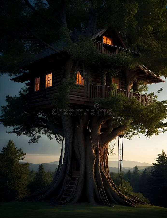 A Beautiful Fantasy Treehouse in the Tree. Stock Image - Image of ...