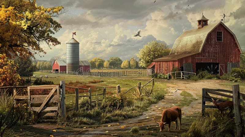 Beautiful Farm Scene with Beautiful Sky and Field, Generative AI Stock ...