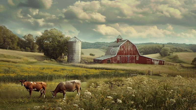 Beautiful Farm Scene with Beautiful Sky and Field, Generative AI Stock ...