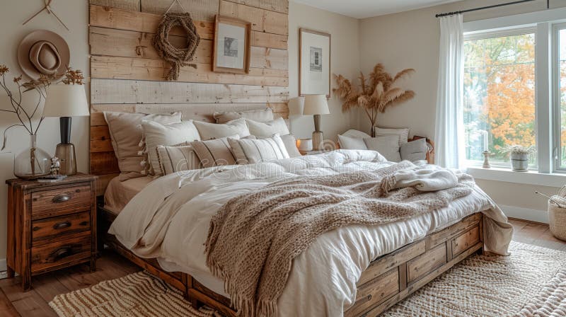 Beautiful Farmhouse Style Bedroom Interior Stock Illustration ...