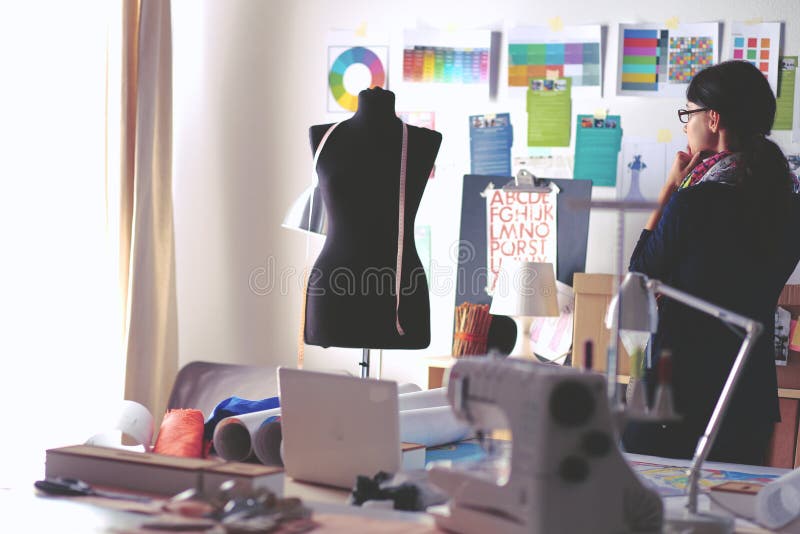 Beautiful Fashion Designer Standing in Studio Stock Image - Image of ...