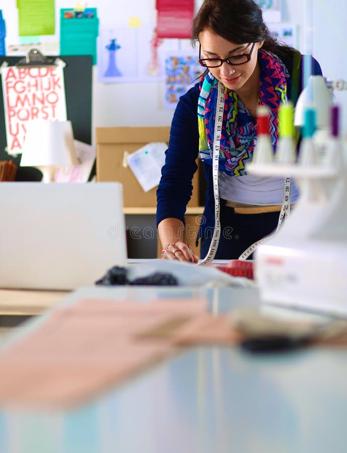 Beautiful Fashion Designer Standing in Studio Stock Image - Image of ...