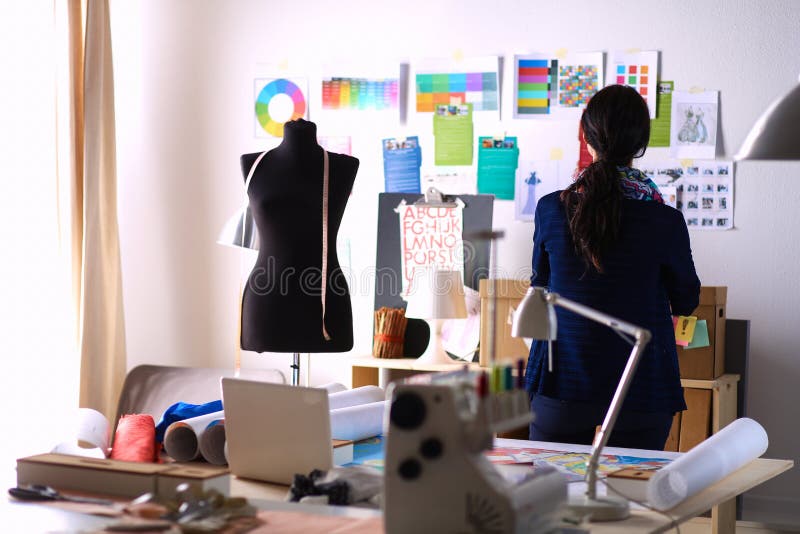 Beautiful Fashion Designer Standing in Studio Stock Photo - Image of ...