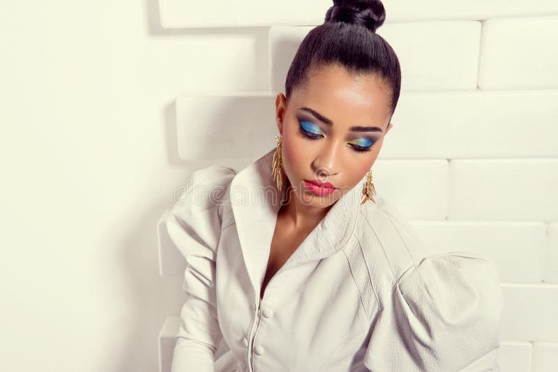 Beautiful Fashion Model in Leather Jacket Stock Image - Image of ...