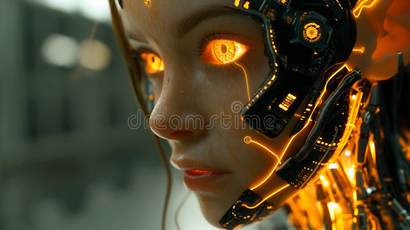 A Beautiful Female Android with Artificial Intelligence. Stock ...