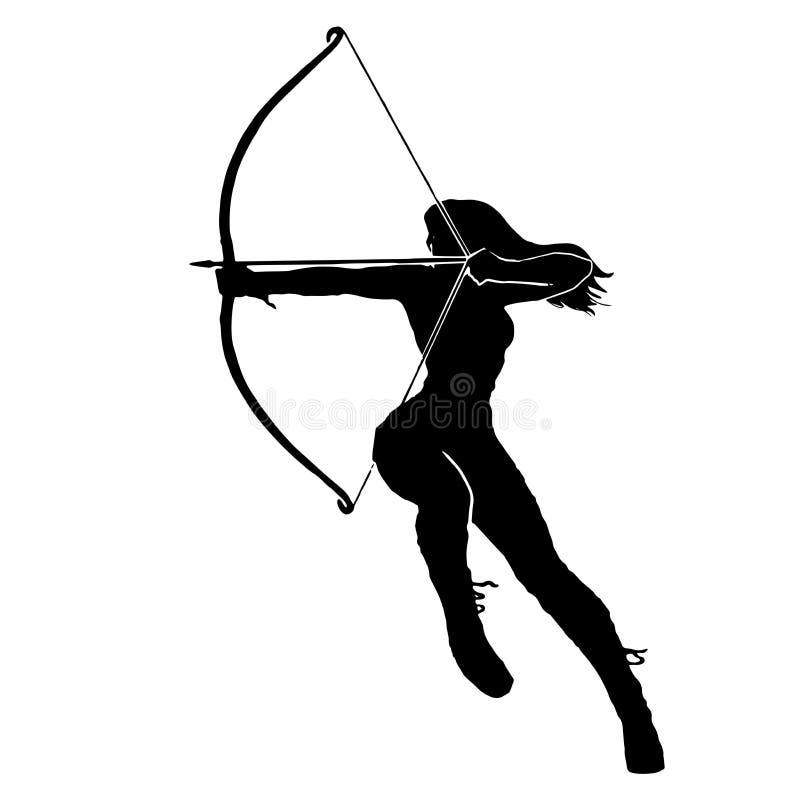 Silhouette of Female Archer Warrior in Action Stock Vector ...