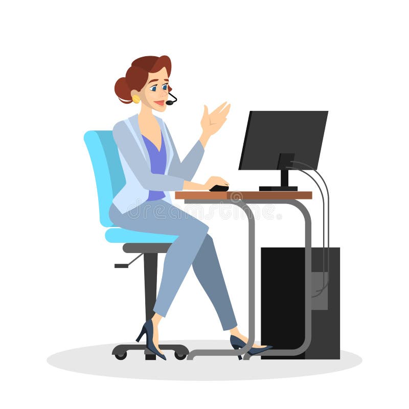 Beautiful Female Assistant Sitting at the Desk Stock Vector ...