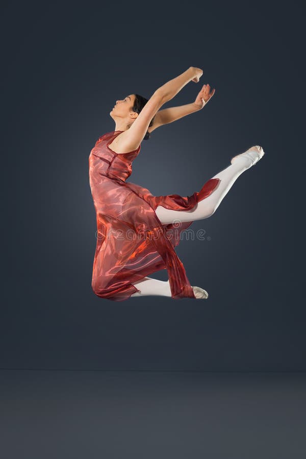 Beautiful Female Ballet Dancer Grey Background Ballerina Wearing Tutu