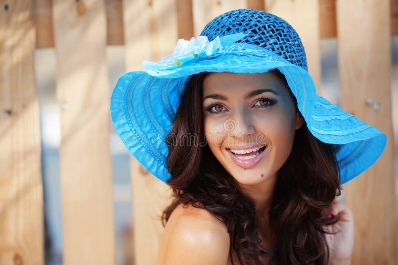 Beautiful Female in Blue Lady S Hat Stock Photo - Image of leisure ...