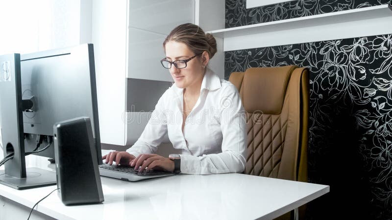 Beautiful Female Boss Working in Her Personal Office Stock Photo ...