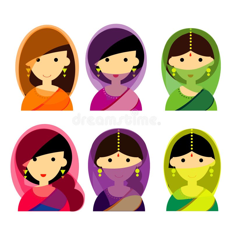 The Beautiful Female Characters of Indian Set Vector Design,avatar ...