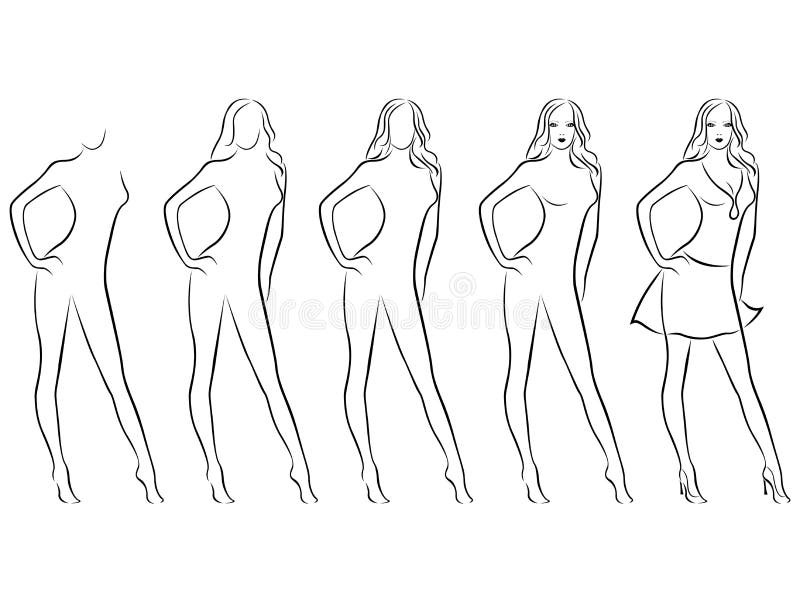 Beautiful Female Contour in Drawing Sequence Stock Vector ...