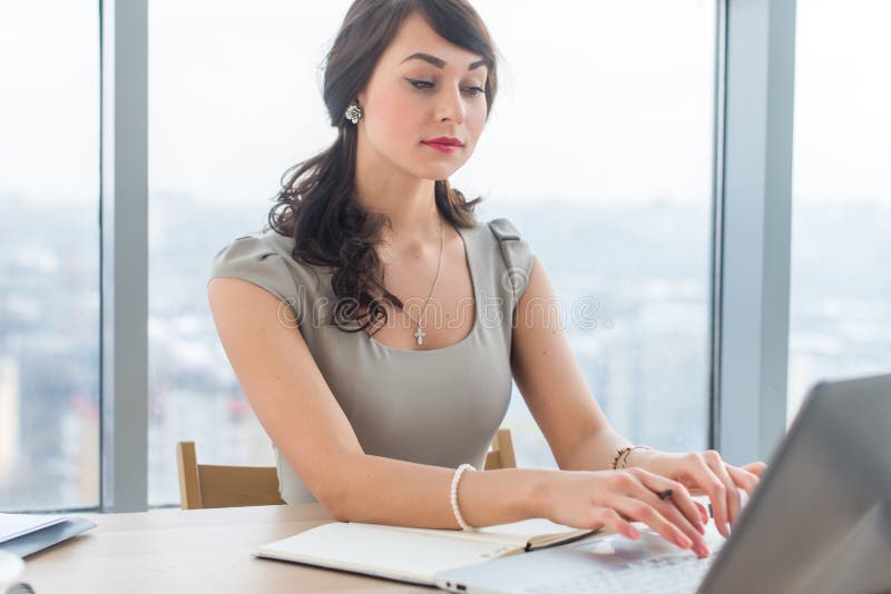 Female Copywriter Working on Article Stock Photo - Image of women ...