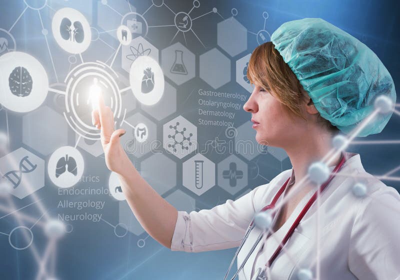 Beautiful Female Doctor and Virtual Computer Interface in 3D ...