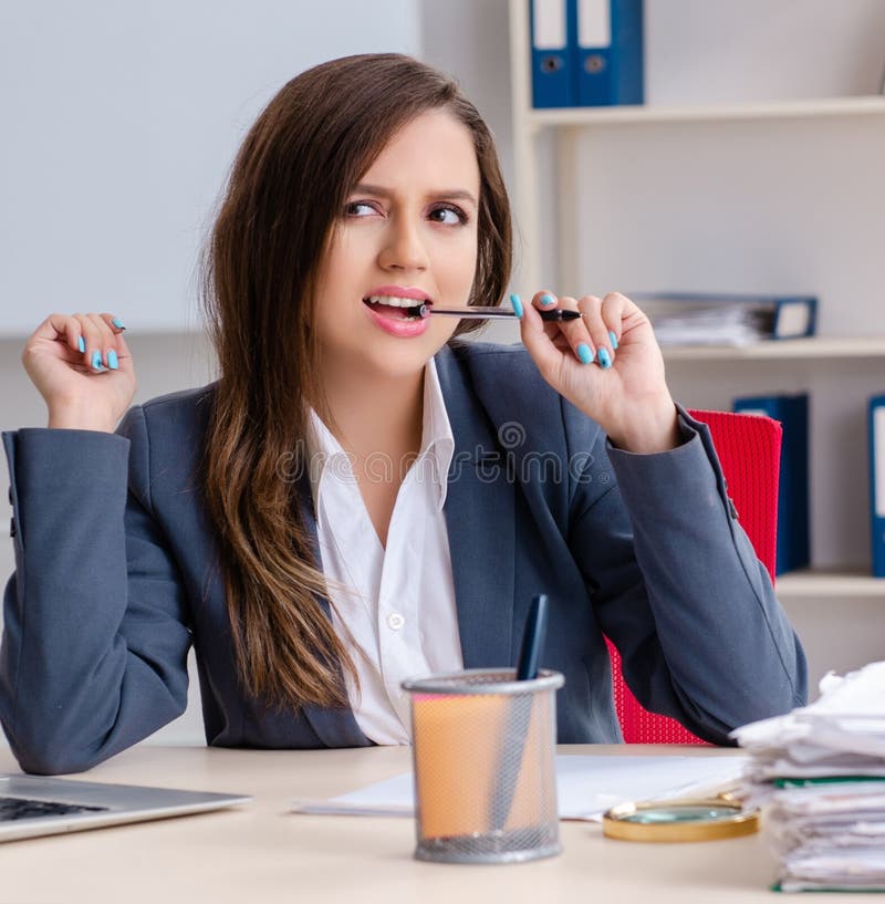 Beautiful Female Employee Unhappy with Excessive Work Stock Photo ...