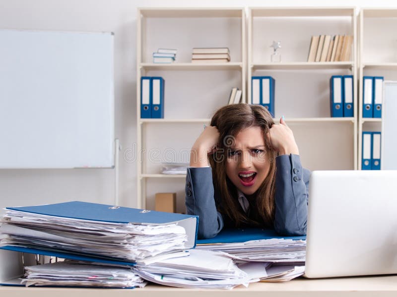 Beautiful Female Employee Unhappy with Excessive Work Stock Photo ...