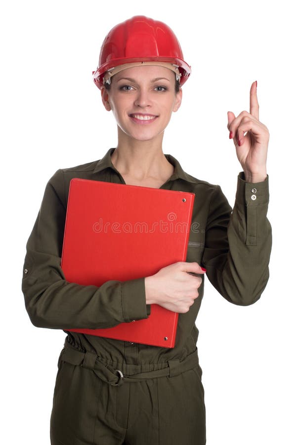 Beautiful Female Engineer Isolated on White Stock Photo - Image of ...