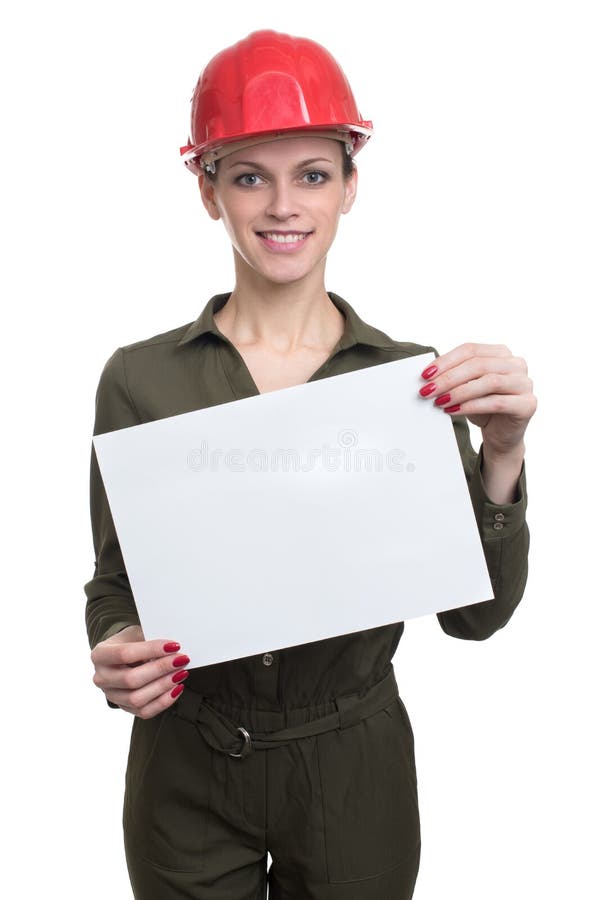 Beautiful Female Engineer Isolated on White Stock Image - Image of ...